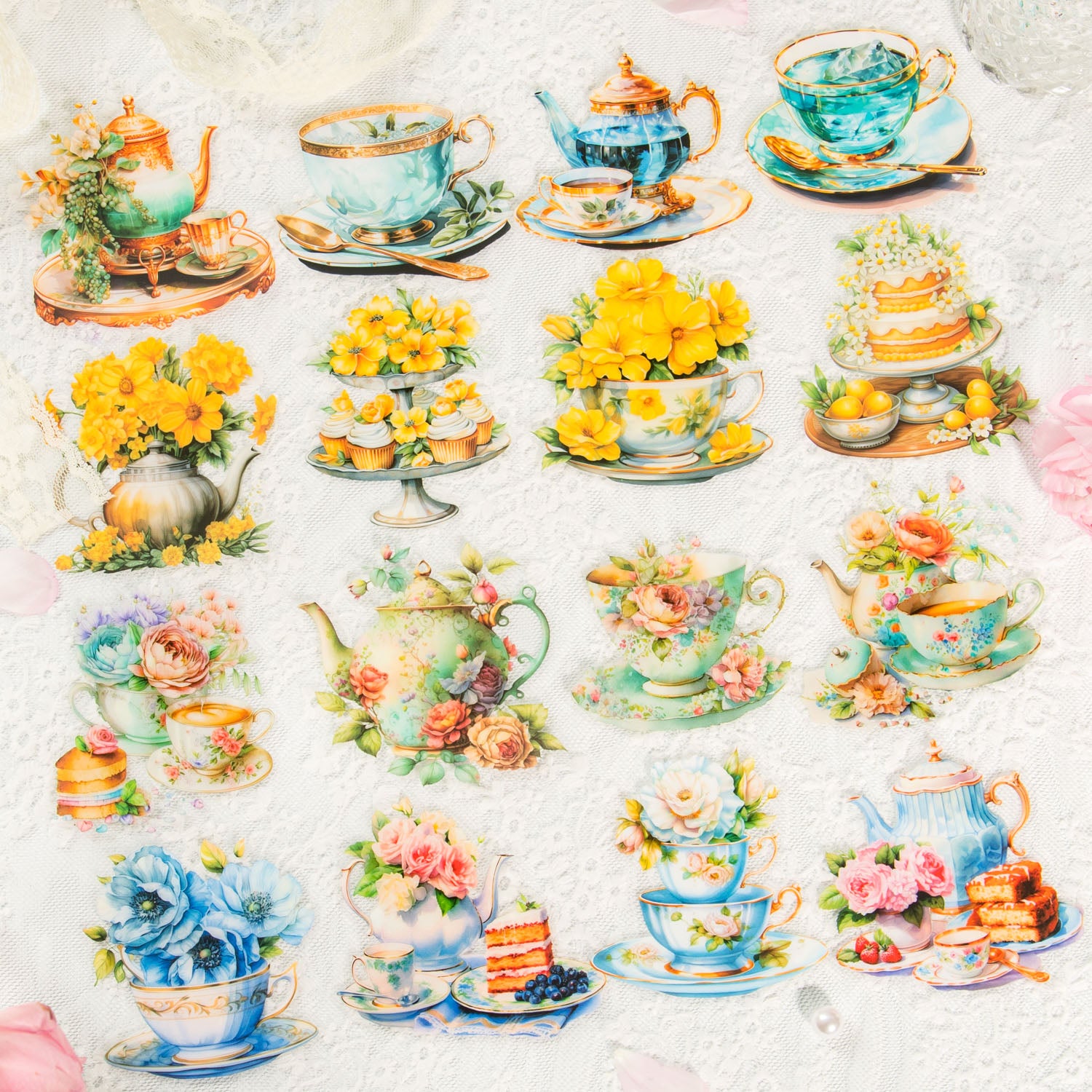 Floral Tea Set PET Stickers | MOOBOOM – mooboom