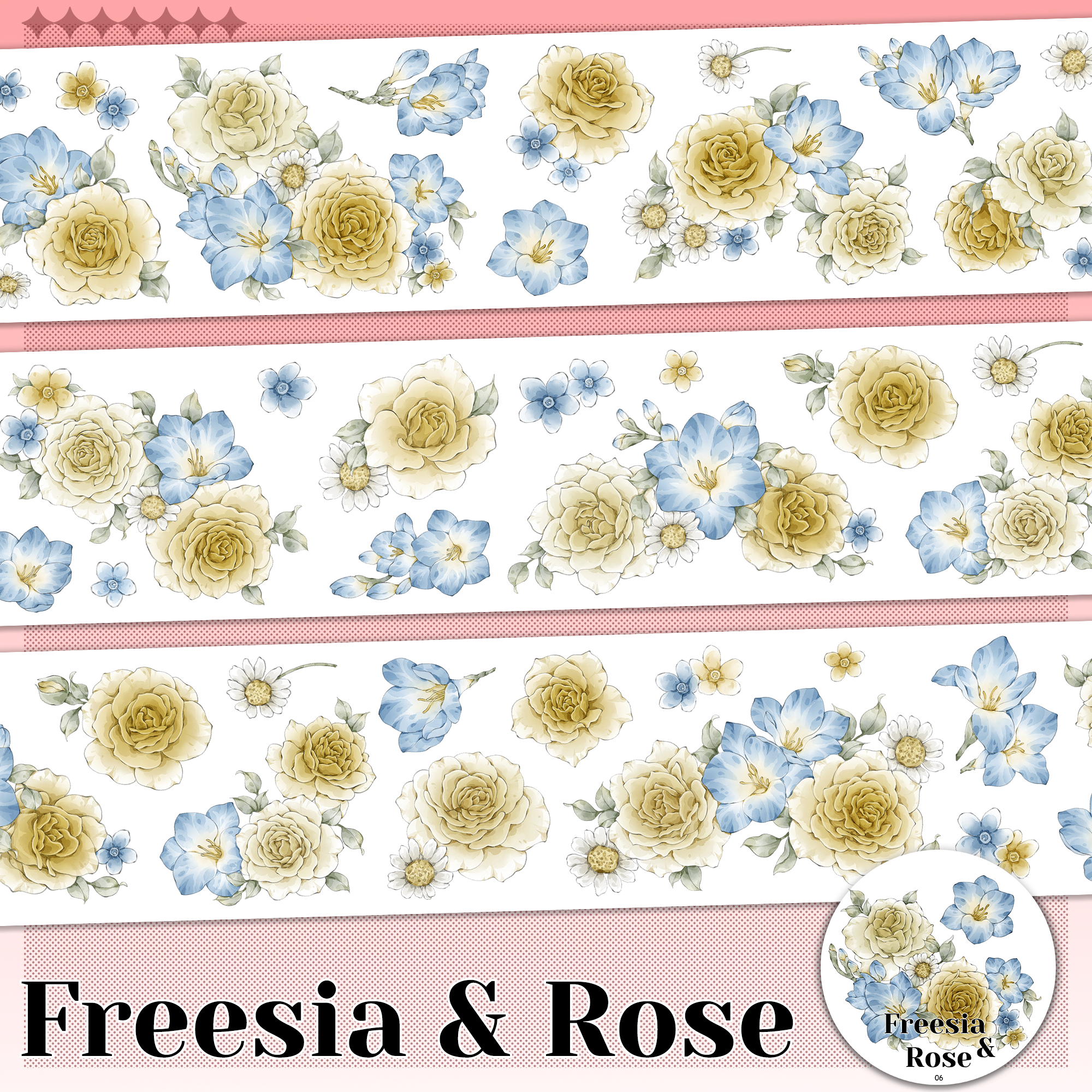 Freesia & Rose Floral PET Tape with Shell Light Foil for Journaling ...
